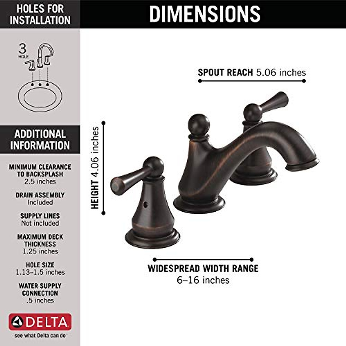 Delta Faucet Haywood Widespread Bathroom Faucet 3 Hole, Bronze Bathroom Faucet, Bathroom Sink Faucet, Drain Assembly, Venetian Bronze 35999LF-RB