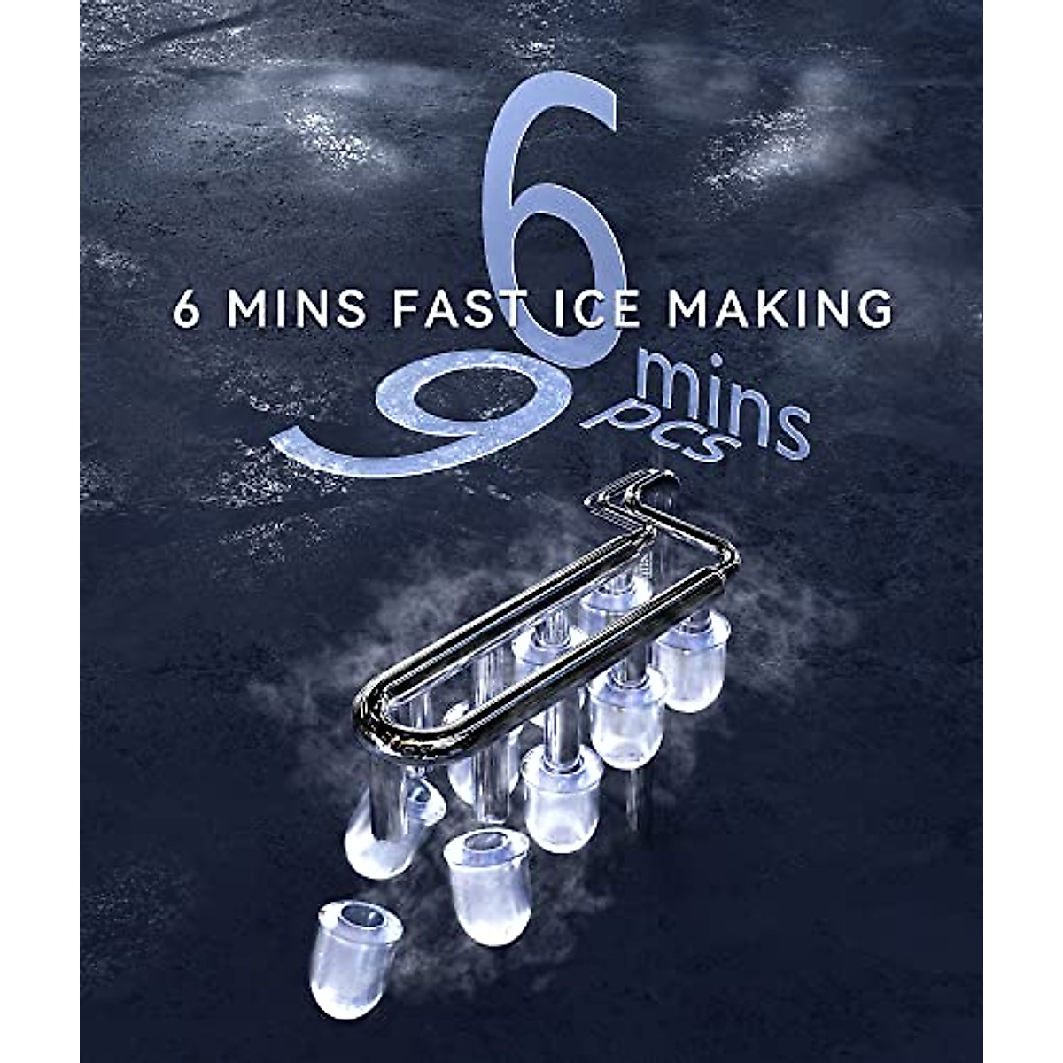 ecozy Portable Ice Maker Countertop, 9 Cubes Ready in 6 Mins, 26 lbs in 24 Hours, Self-Cleaning Ice Maker Machine with Ice Bags/Standing Ice Scoop/Ice Basket for Kitchen Office Bar Party, Black