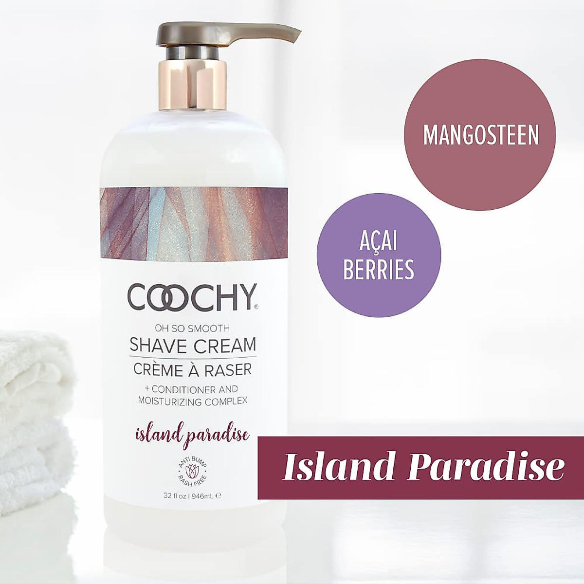 Coochy Intimate Shaving Cream | Shave Conditioner & Moisturizer for Face & Body | Ideal for Sensitive Skin Care, Anti-Bump | Island Paradise, 32 oz