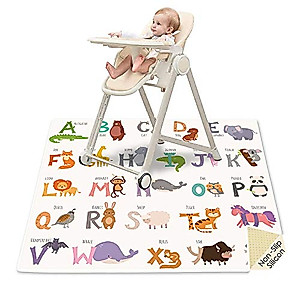 Splat Mat for Under High Chair, 51" SI Anti-Slip Waterproof Multipurpose Splash Mat, Washable High Chair Mat Floor Protection Table Cloth Portable Picnic Play Mat with Early Education Pattern