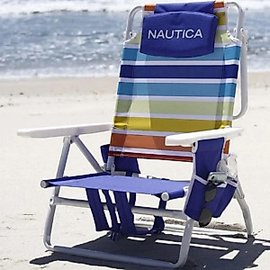 Nautica 5-Position Lay Flat Backpack Beach Chair Rainbow Stripe