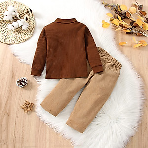 Yccutest Toddler Boys Girls Fall Winter Outfits Set 2Pcs Turtleneck Sweater + Corduroy Pants Infant Kids Gentleman Clothes (Brown,2-3 Years)