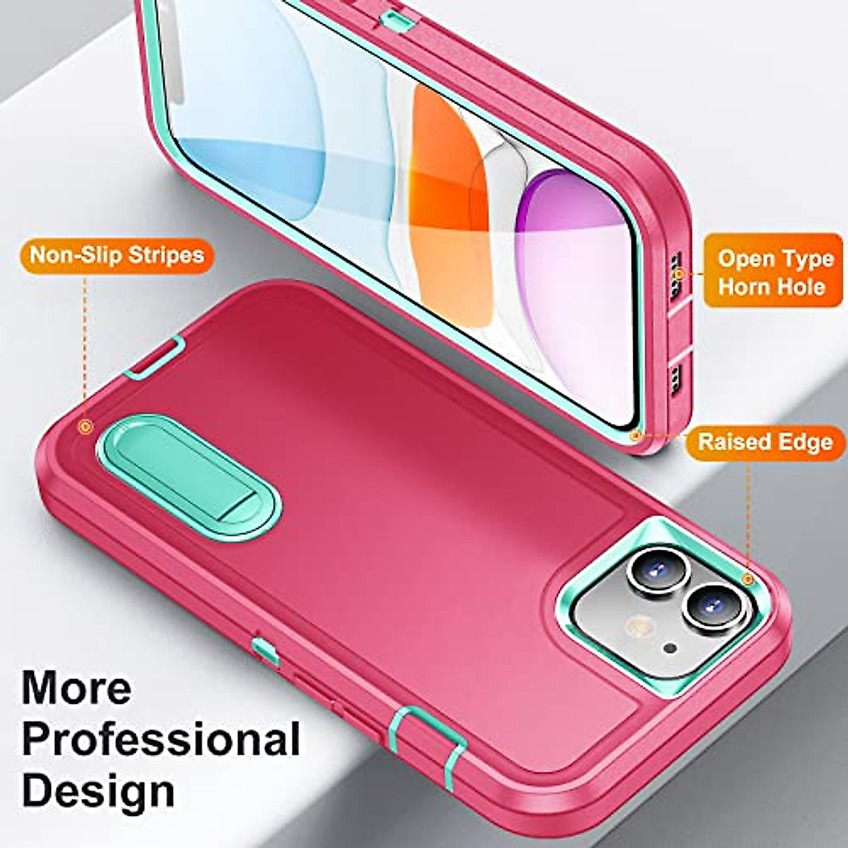 BaHaHoues for iPhone 11 Case, iPhone 11 Phone Case with Built in Kickstand,Shockproof/Dustproof/Drop Proof Military Grade Protective Cover for iPhone 11 6.1 inch (Pink/Aqua Blue)