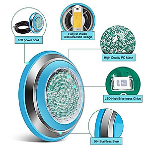 Roleadro Led Underwater Pool Lights, Waterproof IP68 47W RGB Swimming Pool Light Multi Color, 12V AC/DC Led Inground Pool Light Control with Remote Controller （Not Include Transformer- 16ft Cord