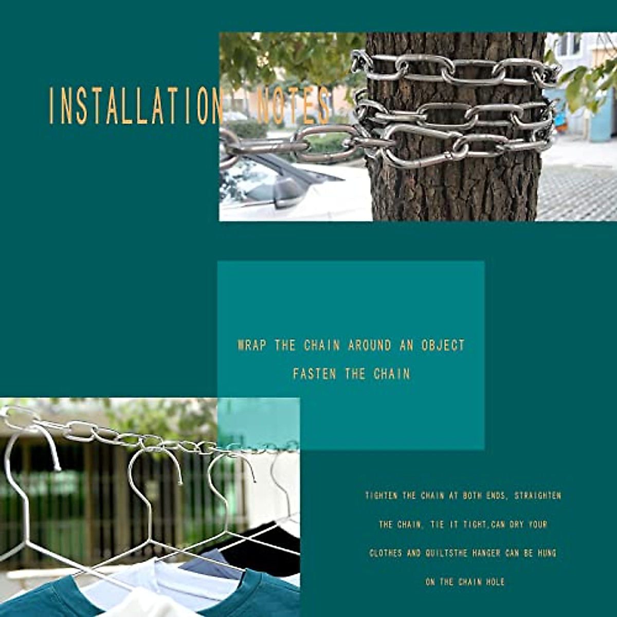 XIANYI 304 Stainless Steel Clothesline,Heavy Duty Outdoor Clothesline,Outdoor Clothesline Chain Clothes Windproof Anti-Slip,Travel Clothesline 3 M/9.8 FT, Silver