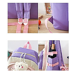 TUDERE Kawaii backpack set of 5 pieces aesthetic backpack for school teenage girls' daily necessities with charm and pins, pencil case, tote bag, small bag.