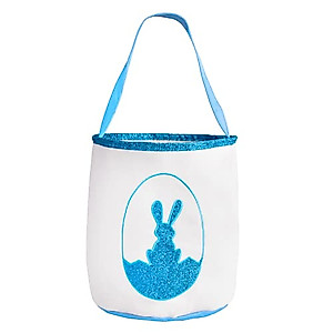 FUN LITTLE TOYS Kids Easter Basket Canvas Easter Bunny Bag for Kids Large Blue Easter Basket