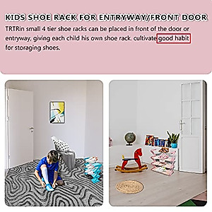 TRTRin Toddler shoe rack, Light Pink kids shoe rack-Can hold 8-12 pairs Baby Shoes, Simple Installation, for Entryway/Hallway/Bedroom/Bathroom.