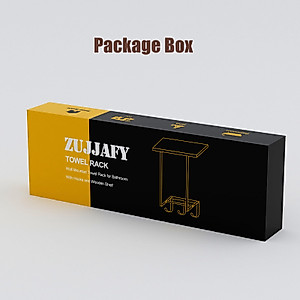 Towel Rack, ZUJJAFY Racks for Bathroom Storage Wall Mounted Holder Decor, Bath Organizer with Wooden Shelf and Hooks Rolled Towels Matte Black With ''Towels'' Logo