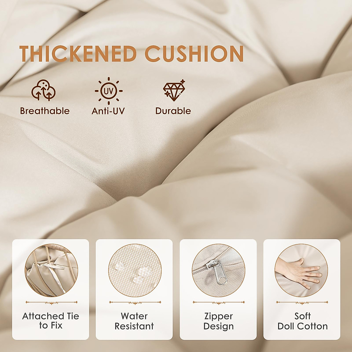 Nicesoul Outdoor Hanging Egg Chair Without Stand, Patio Wicker Swing Egg Basket Chairs with Padded Cushions, Ceiling Tree Swinging Egg-Shaped Chair No Stand for Indoor Bedroom Balcony Porch, Brown