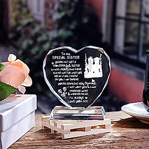 Gifts for Sister from Sister on Her Birthday, Heart-Shaped Glass Plaque Keepsake with I Love You Sister Sayings