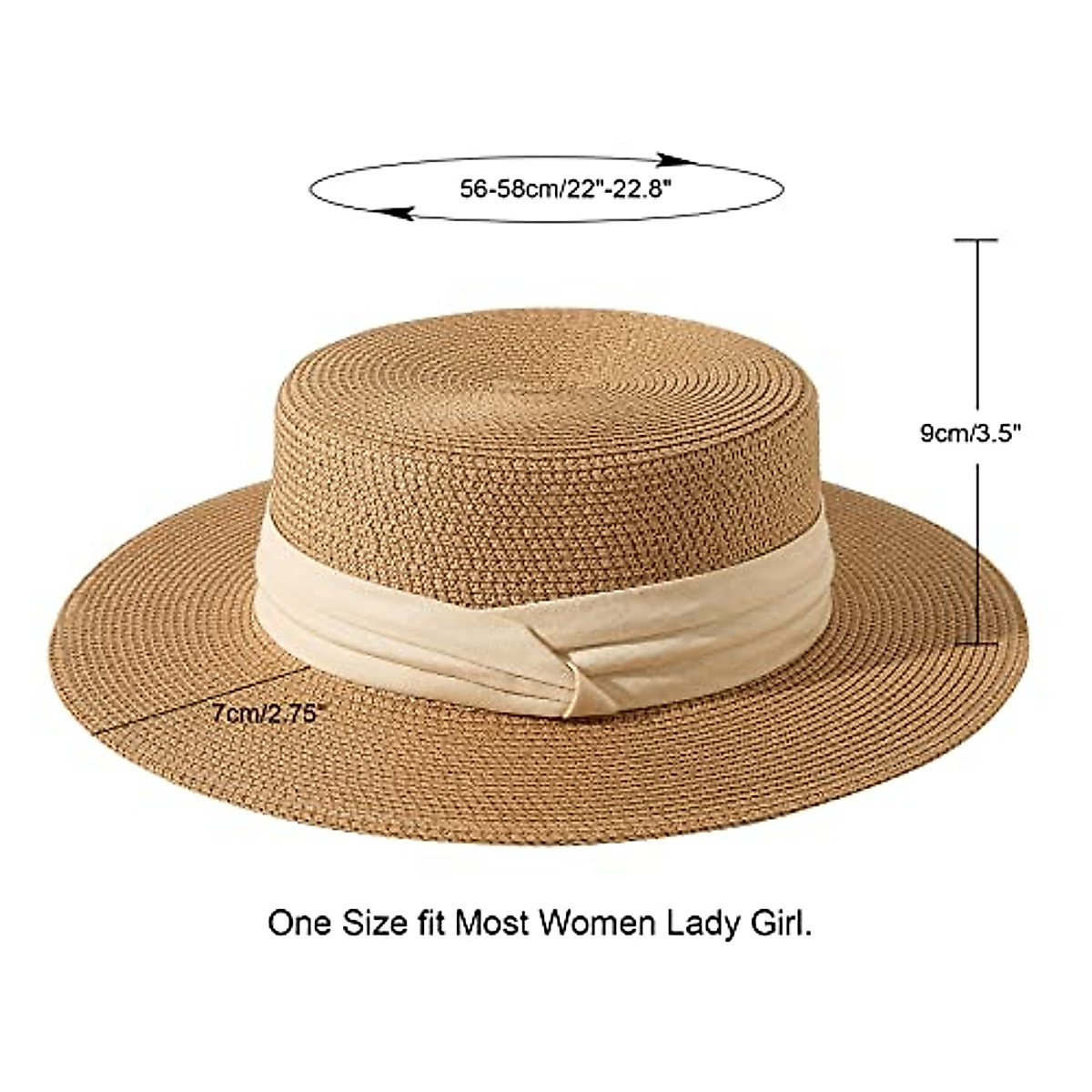 Lanzom Sun Hats for Women Wide Brim Straw Boater Hat Foldable Packable Beach Hat for Summer (Z-Khaki, Medium)