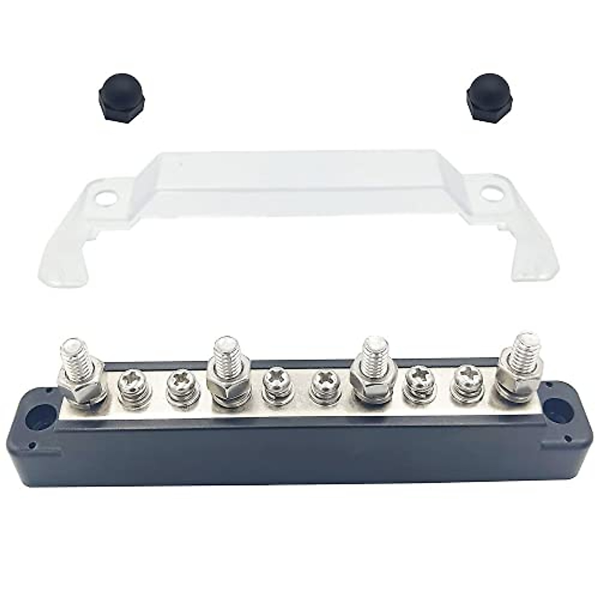 ROYFACC Bus Bar Power Distribution Block 4 x 1/4" Studs 6 x M4 Screw Terminal Block with Cover 150 Amp Rating for Car Boat Marine Caravan RV (Black + Red)