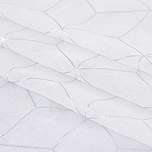 Deconovo Volie White Sheer Curtains Linen Look Diamond Window Panels Set of 2 for Bedroom, 52 x 63 Inch, Silver