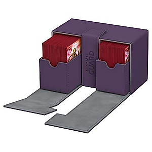 Ultimate Guard Flip 'n' Tray 160+, Deck Case for 160 Double-Sleeved TCG Cards + Dice Tray, Purple/Grey, Magnetic Closure & Microfiber Inner Lining