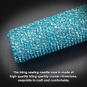 CHIMUYU Sewing Needle Case Storage Portable Bling Rhinestone Sewing Needle Holder Embroidery Needle Case Container Pocket Box with Keychain for Store Needle, Toothpick, Pill, Bead (Silver)