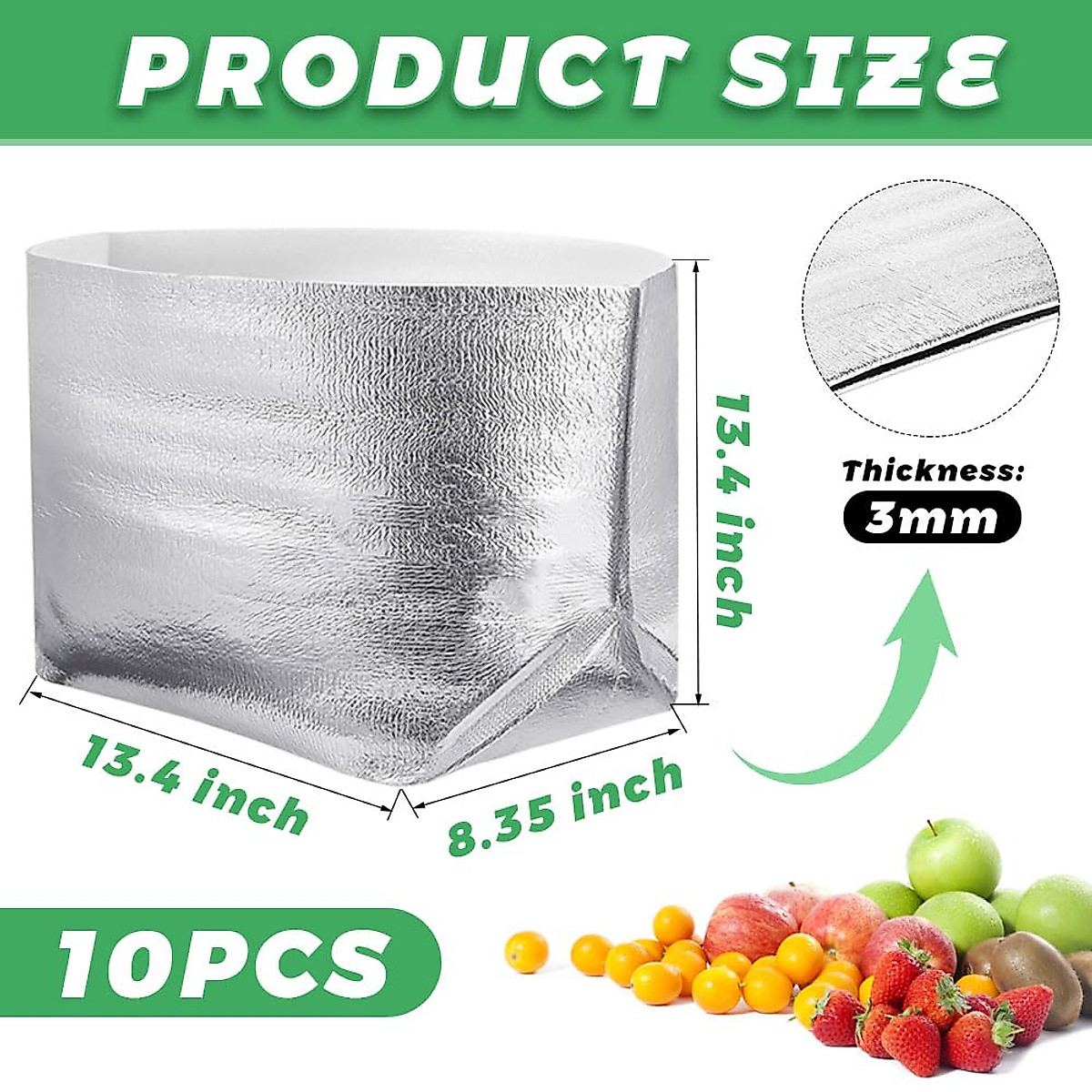 NDSWKR 10 Pack Reusable Insulated Shipping Bags, 13.4 x 13.4 x 8.35 Inch Foil Thermal Box Liners for Frozen and Hot Food, Large Insulated Grocery Bags for Lunch Box Insulation Lining Camping Picnic