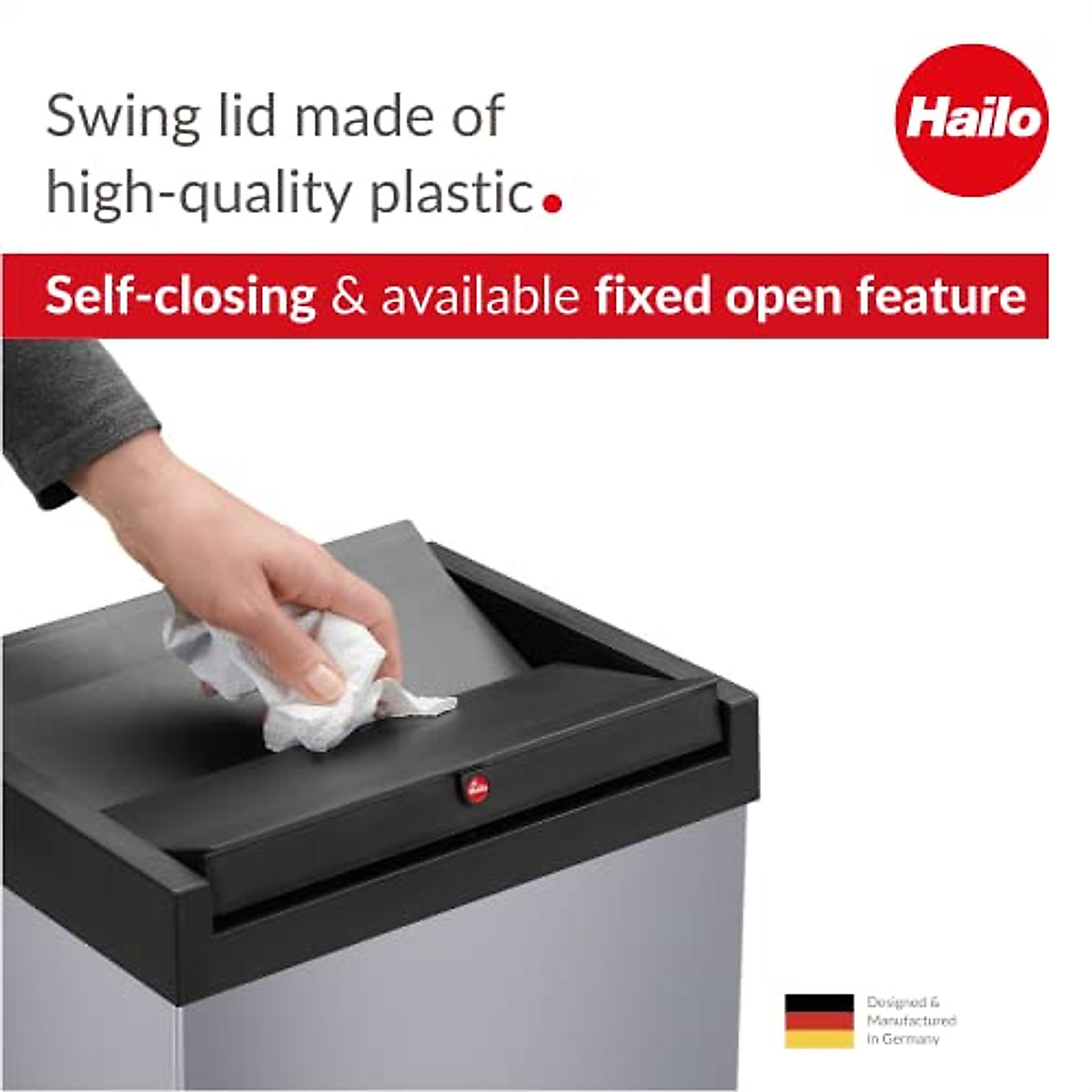 Hailo Big-Box L 1 x 35 liters / 9.2 gallons | Self-Closing Swing lid | Stainless Steel Liner Clamping Frame | Waste bin Kitchen Rectangular | Made in Germany