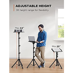 AMADA Projector Tripod Stand, Portable Projector Stand, Multipurpose Laptop Stand with Removable Mouse Tray, Height Adjustable Projector Stand 25-63 inch, Outdoor Projector Stand, AMPS03