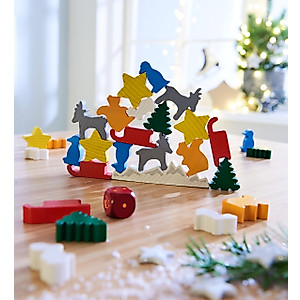 HABA Animal Upon Animal Christmas Limited Edition Wooden Stacking Game in Collector's Tin - Fun Games with Wooden Animals & Christmas Games