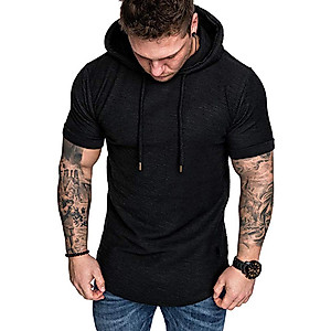 Lexiart Mens Fashion Hoodies Sport Pullover Solid Color Shirt Workout Lightweight Tops Black