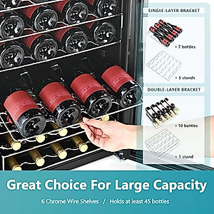 EUHOMY 45 Bottle Wine Cooler Refrigerator, Small Built-in Wine Fridge for Red, White and Champagne, 4.5 Cu.ft Mini Fridge with Adjust Temperature, Black