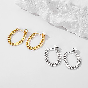 HIUS 925 Sterling Silver Cuban Link Chain Earrings for Women, 18K Gold Plated Dangle Drop Earrings, Statement Women's Chain Jewelry