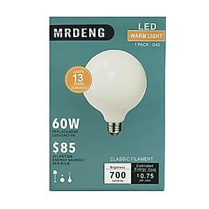 MRDENG Globe Light Bulbs 60 Watt Replacement for Decorative,E26 Dimmable Soft White Large G40(G125) 6Watt(60Watt Equivalent) LED Bulb,2700K(Warm) Pack of 1