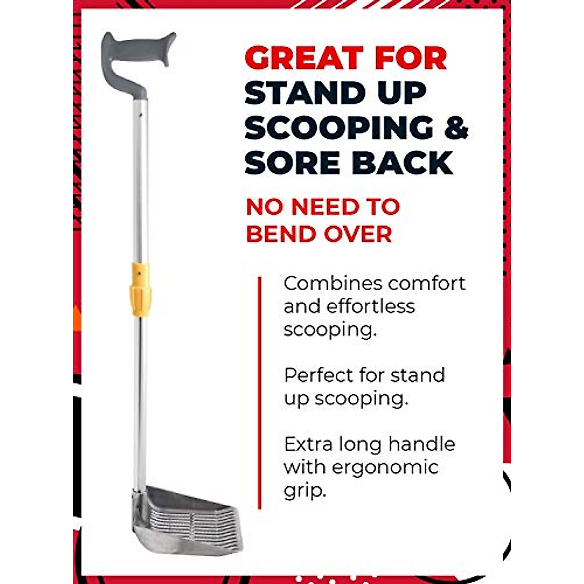 iPrimio Scoop Monster Stand Up Cat Litter Scooper - (Silver) - Adjustable Length Handle Up to 34 inch - Kitty Litter Box Accessory - Super Larg Shovel - Fast Shifting Cat Litter Scoop