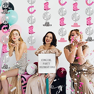 8 Pcs Cowgirl Bachelorette Party Decorations Glitter Cowgirl Disco Ball Garland String Western Cowgirl Party Hanging Decorations Cow Girls Hanging Swirls