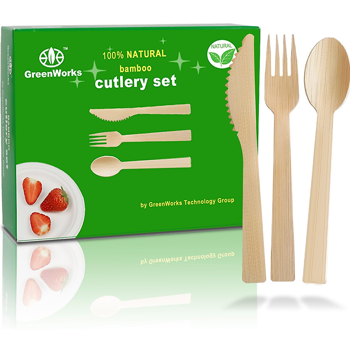 90 Count Bamboo Cutlery Set (30 Forks, 30 Spoons, 30 Knives),Compostable Biodegradable Utensils Set