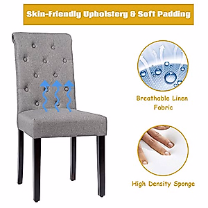 Giantex Upholstered Accent Dining Chairs Set of 4, Dining Side Chairs w/Adjustable Anti-Slip Foot Pads, High Back, Sturdy Wood Legs, High Back Tufted Parsons Chair for Kitchen Dining Room (4, Grey)