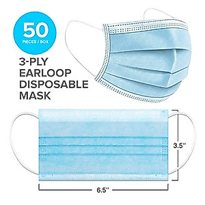 RightCare 3-ply Face Masks for General Use Protection, Light Blue, Box of 50 Disposable Masks, 1 Count