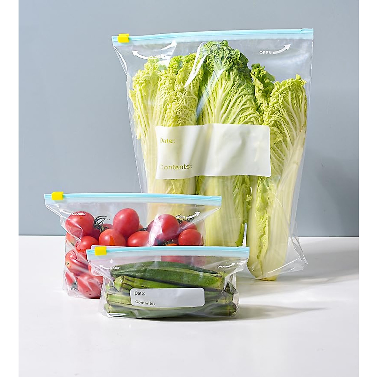 15pcs Ziplock Bags,Food Storage Freezer Bags,Resealable Slider Zip Stand and Fill Expandable Bottom Freezer and Microwave Safe