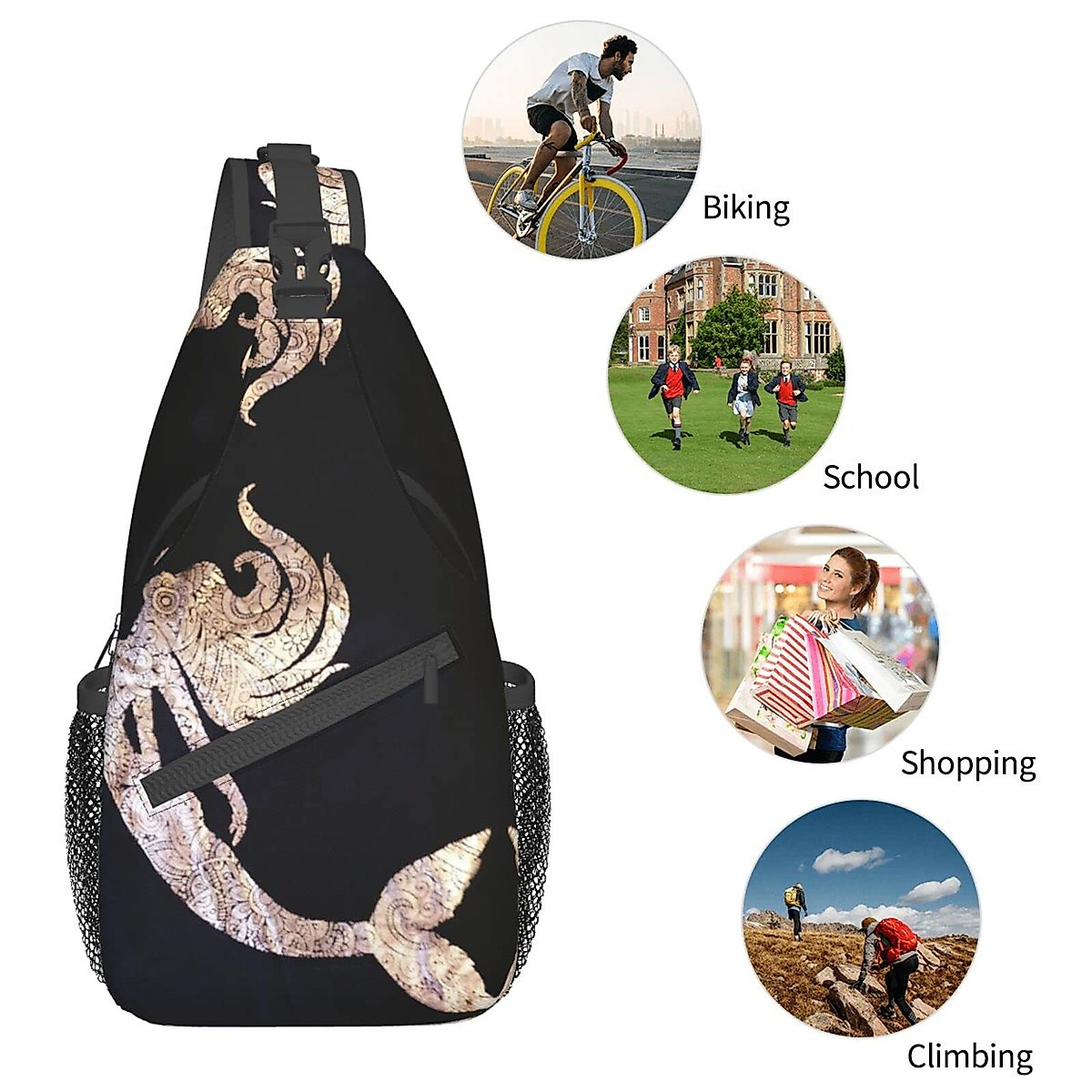 PSVOD Black Mermaid Crossbody Bag, Men'S And Women'S Sling Chest Cross Body Bag, Used For Leisure And Travel
