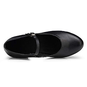 JUODVMP Character Shoes for Women Dance Shoes 1920‘s Swing Tango Shoes with Kitten Heel Model L042 Black,8.5 US