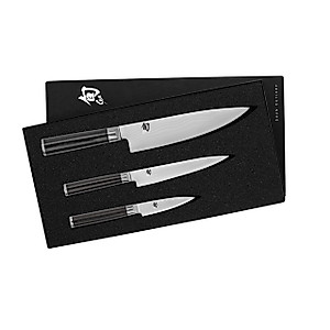 Shun Cutlery Classic 3 Piece Starter Set, Includes 8" Chef's, 3.5" Paring, 6" Utility Knife, Handcrafted Japanese Kitchen Knives, 3 sizes