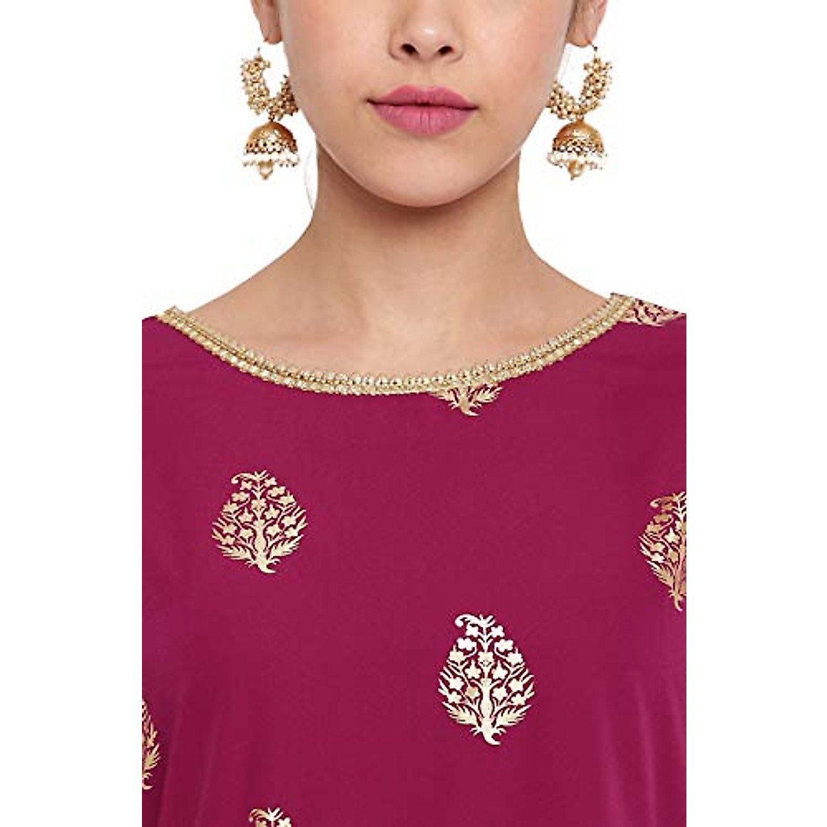 Janasya Indian Women's Magenta Poly Crepe Kurti With Sharara And Dupatta(SET250-KR-SHA-M)