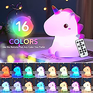 PIKOY Unicorn Night Light for Kids, Remote Sound Machine Baby Night Lights for Kids Room,16 Colors Silicone Kids Night Lights for Bedroom,USB Rechargeable Night Light Cute Lamp Unicorn Gifts for Girls