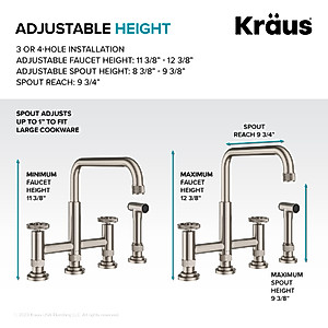 KRAUS Urbix Color-Changing Industrial Bridge Kitchen Faucet with Side Sprayer and ColorSmart Technology in Matte Black/Grey, KPF-3125MBGRCC