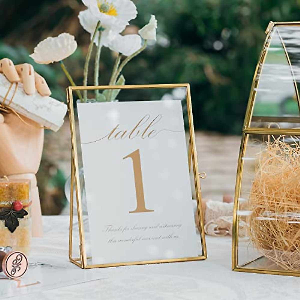 NCYP Glass Table Signs for Wedding - Small 5x7 Inches Place Card Holder - Gold Glass Photo Frame - Rectangle Display Brass Frame for Pressed Dried Flowers, Centerpiece (Glass Frame Only)