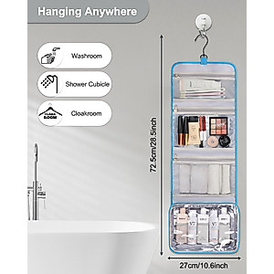 Relavel Travel Hanging Toiletry Bag for Women Men Large Capacity Makeup Bag Waterproof Cosmetic Storage Organizer Case for Bathroom Shower (Blue)