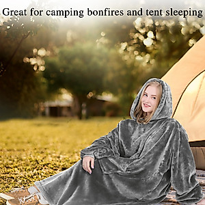 KPBLIS Wearable Blanket Hoodies Gifts for Women and Men, Oversized Wearable Hoody Blanket Sweatshirt, Cozy and Warm Wearable Fleece Blanket with Sleeves and Giant Pocket for Adults and Kids, Gray