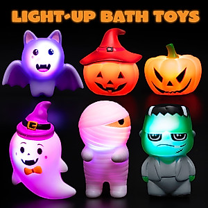JOYIN 6 Pcs Halloween Light-Up Bath Toys ,Halloween Theme Toys Flashing LED Light Floating Bathtub Toys for Baby,Toddler Water Tub Games Swimming Pool Party
