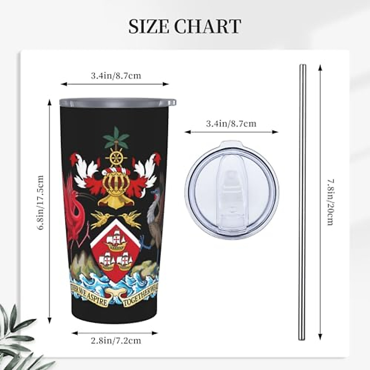 VKKOEWL Trinidad and Tobago Coat of arms Stainless Steel Insulated Tumbler 20 Oz Travel Water Bottle Coffee Mug Drink Cup With Lid Straw