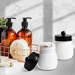 builightto White Glass Bathroom Apothecary Holder with lid,2 Pack Bathroom Canisters for Bath Salts,Mason Soap Dispenser,Apothecary Jars Set,Cotton Ball Cotton Swab Holder,Makeup,Toothbrush Holder