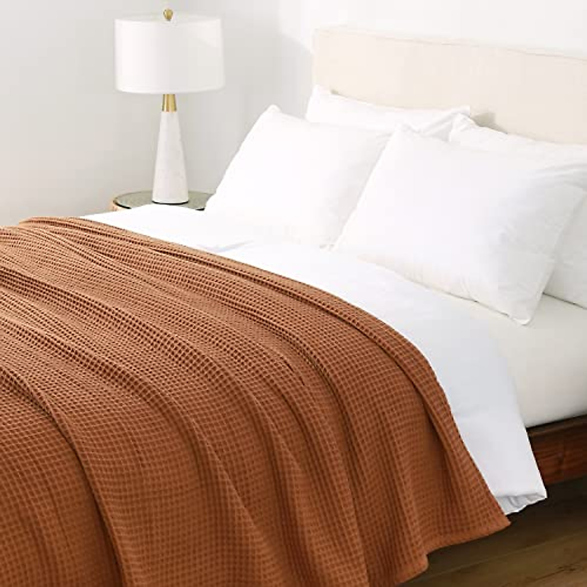 berkshire Organic Cotton Waffle Blanket | All-Season Organic Cotton Woven Waffle Blanket | Cashew | King (108" x 90")