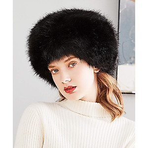 Lovful Faux Fur Women Russian Cossak Hat,Scarf Set for Ladies Winter,Black