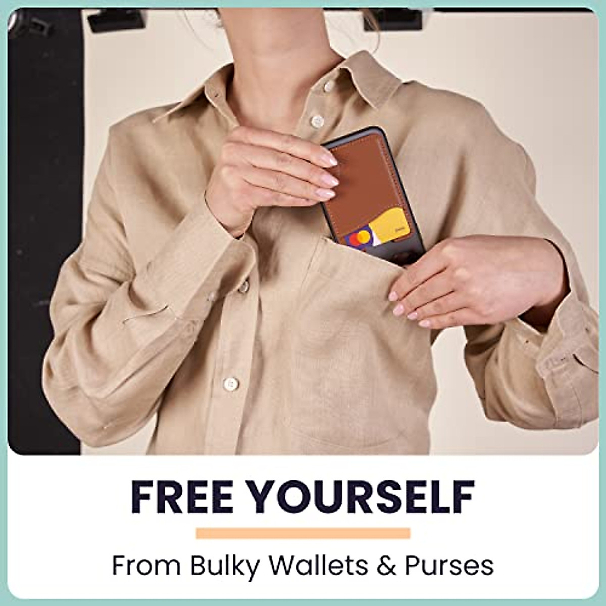 Premium Leather Phone Card Holder - Stick On Wallet for iPhone and Android Smartphones - Minimalist Style with Non-Slip Lining Secures Up to 3 Cards Kangaroo