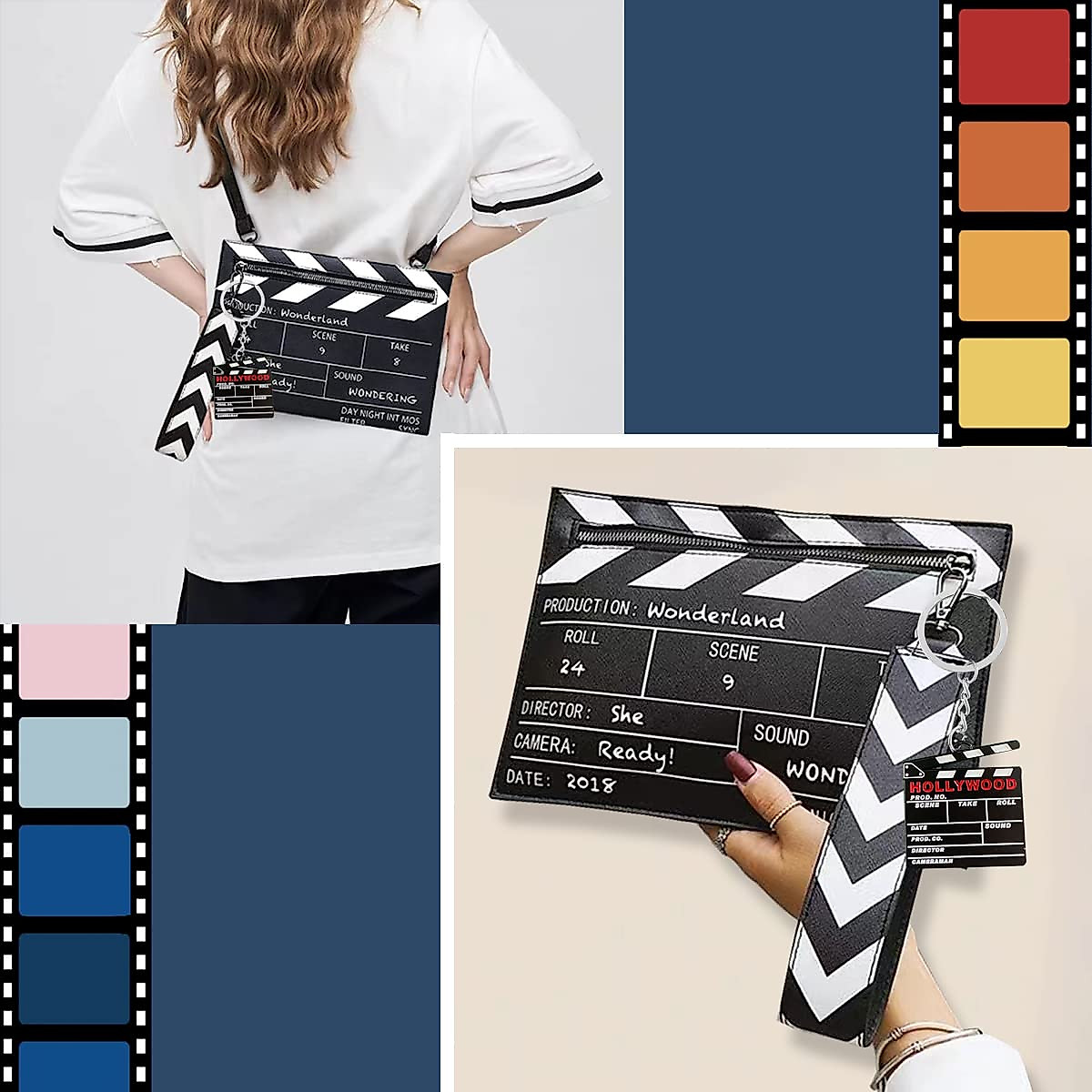 Sunwel Fashion 2 Pack Hollywood Keyring Film Cut Action Scene Board Clapboard for Women Men